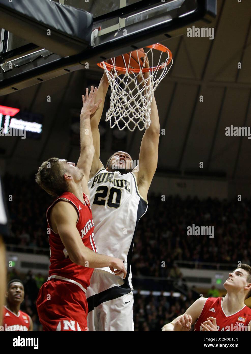 Purdue's A.J. Hammons (20) dunks against Nebraska's Jack McVeigh (10 ...