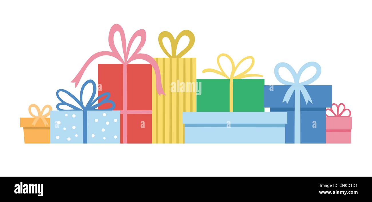 Vector horizontal set of cute presents with bows. Funny birthday or ...