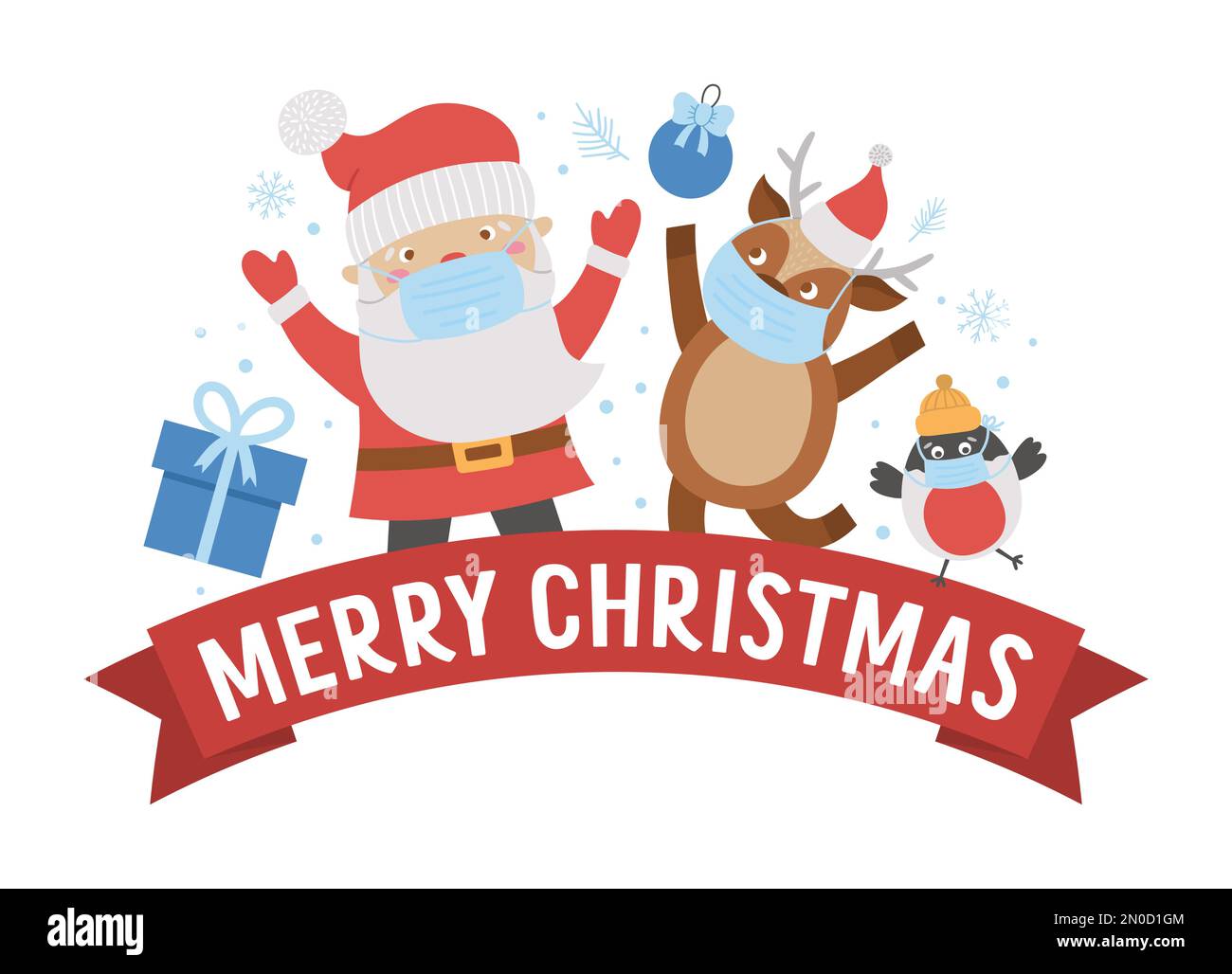 Vector Merry Christmas composition with text, Santa Claus, deer ...
