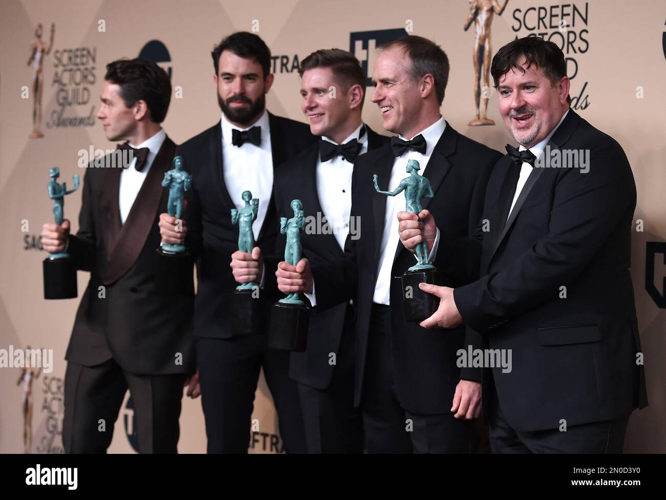 Julian Ovenden, from left, Tom Cullen, Allen Leech, Kevin Doyle, and ...