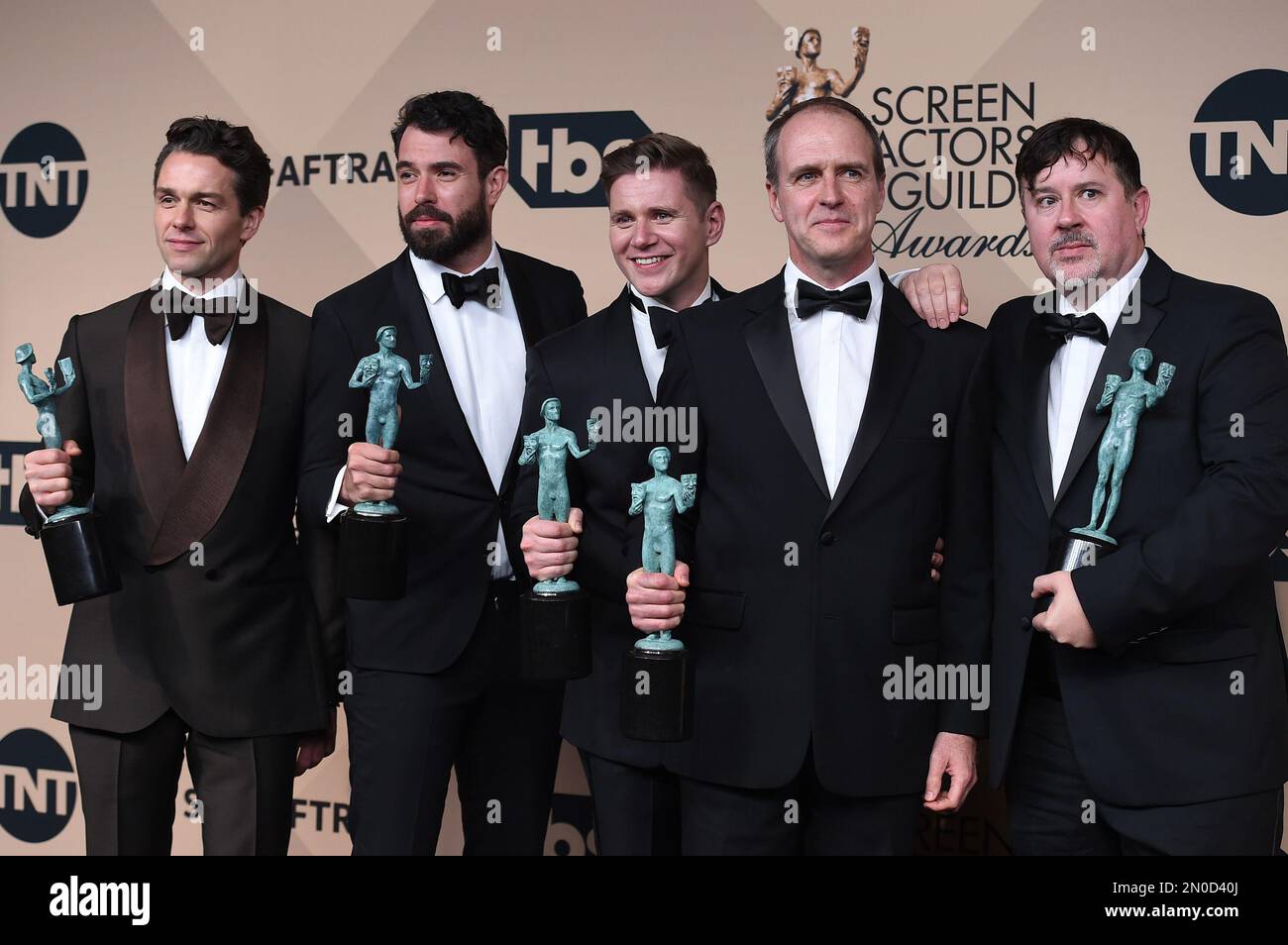 Julian Ovenden, from left, Tom Cullen, Allen Leech, Kevin Doyle, and ...