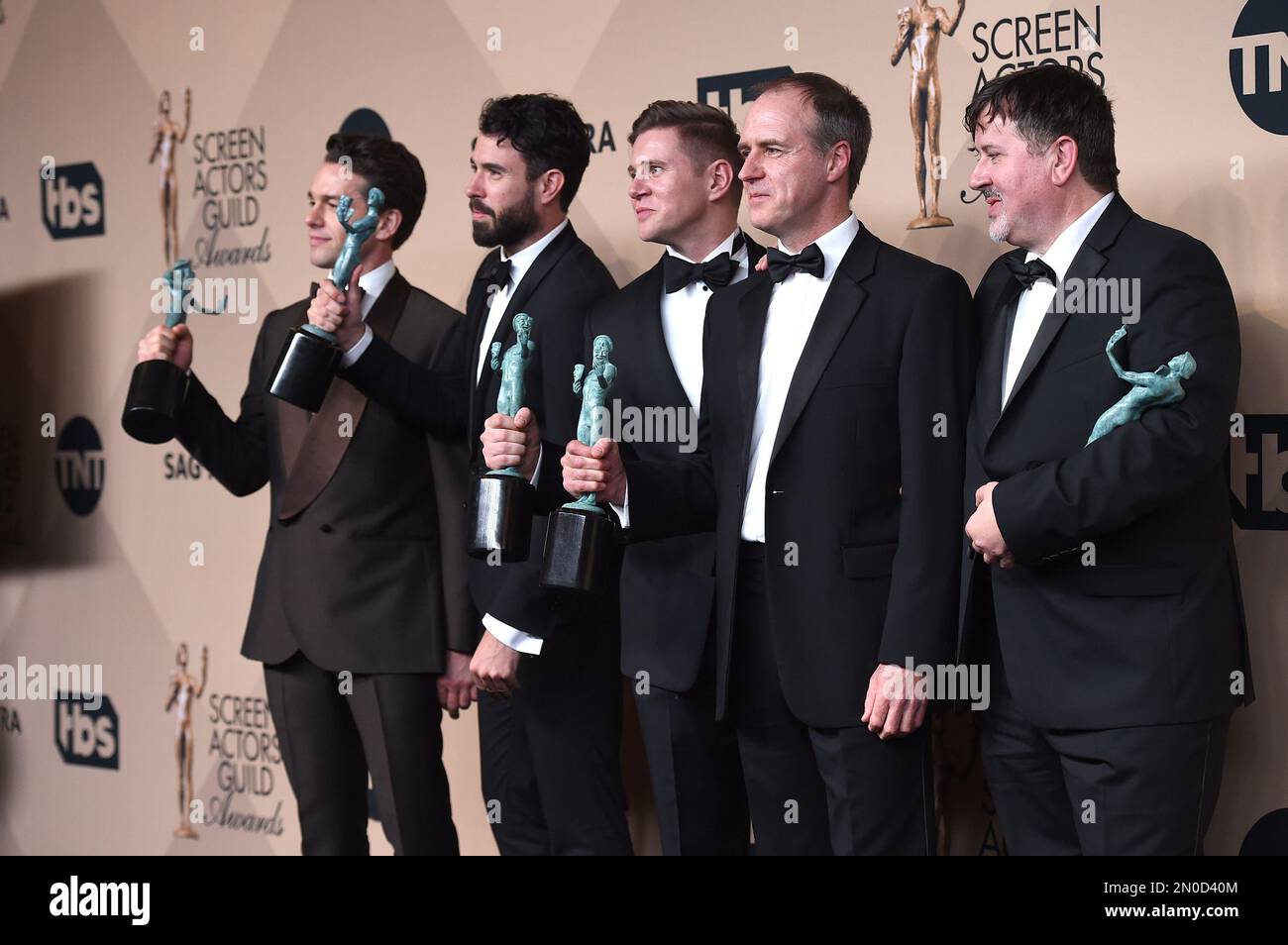 Julian Ovenden, from left, Tom Cullen, Allen Leech, Kevin Doyle, and ...