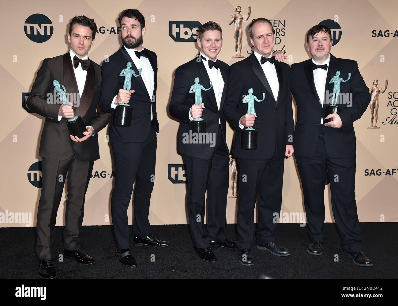 Julian Ovenden, from left, Tom Cullen, Allen Leech, Kevin Doyle, and ...