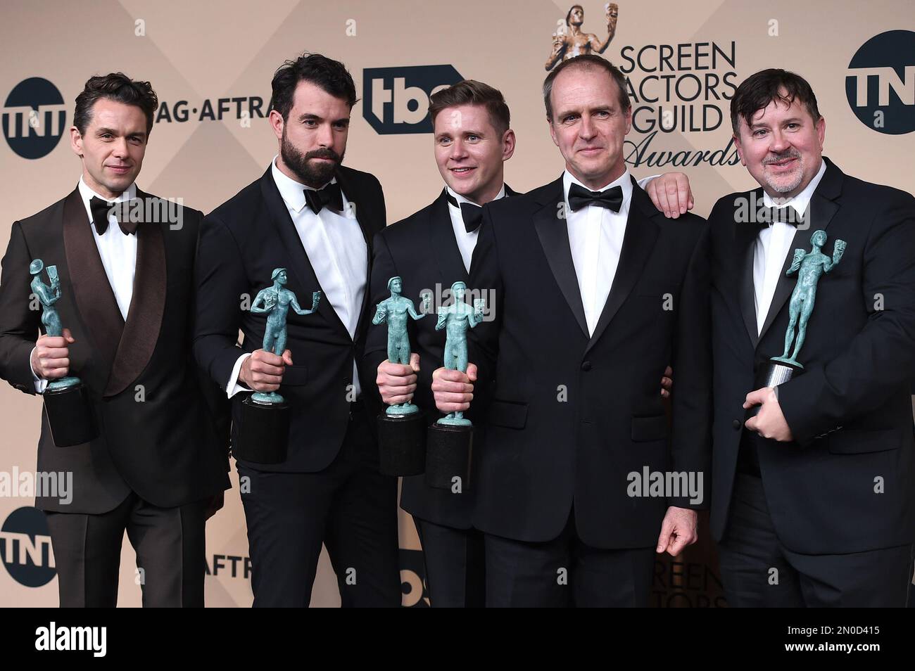Julian Ovenden, from left, Tom Cullen, Allen Leech, Kevin Doyle, and ...