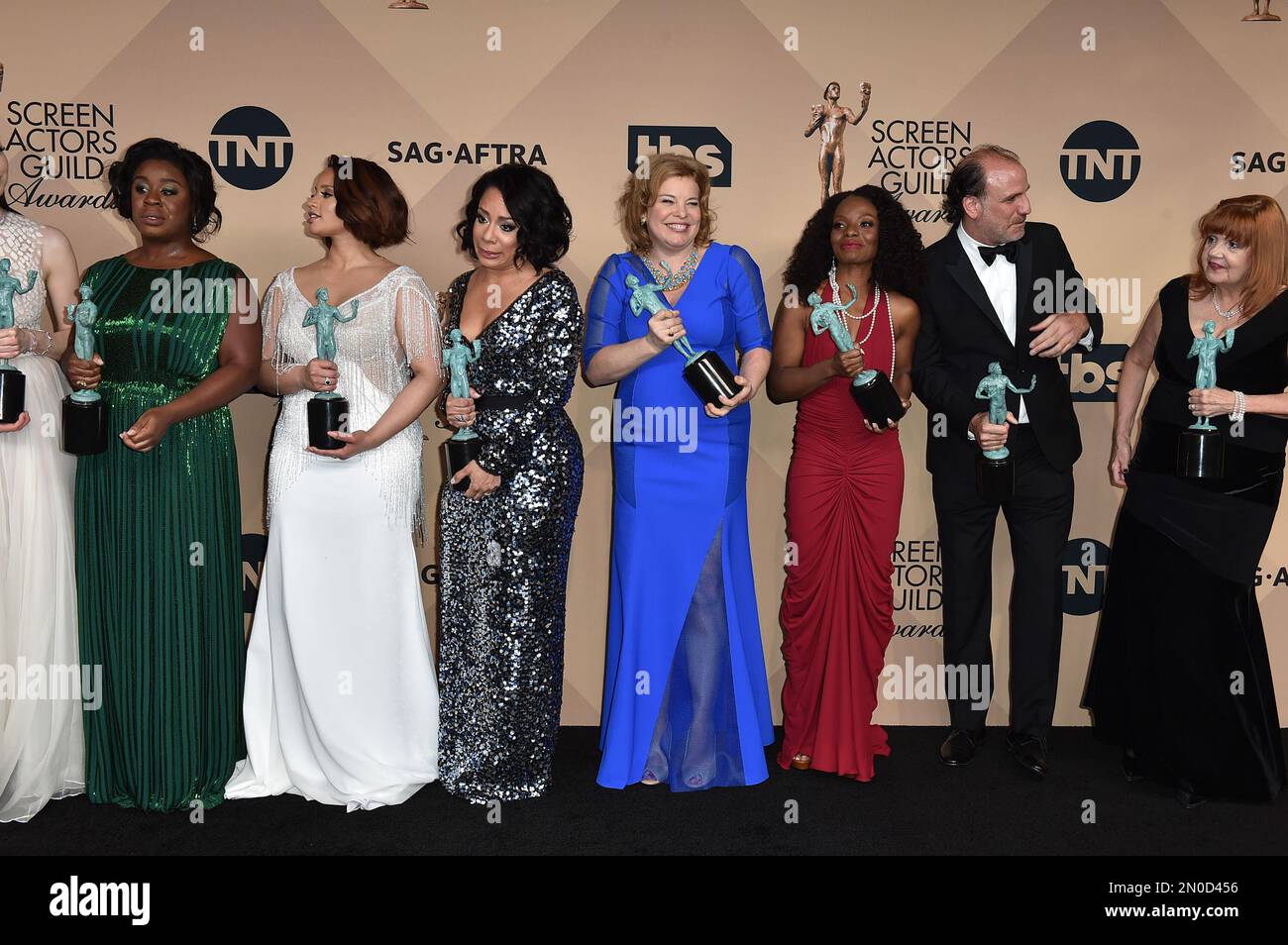 The cast of “Orange is the New Black” pose in the press room with their ...