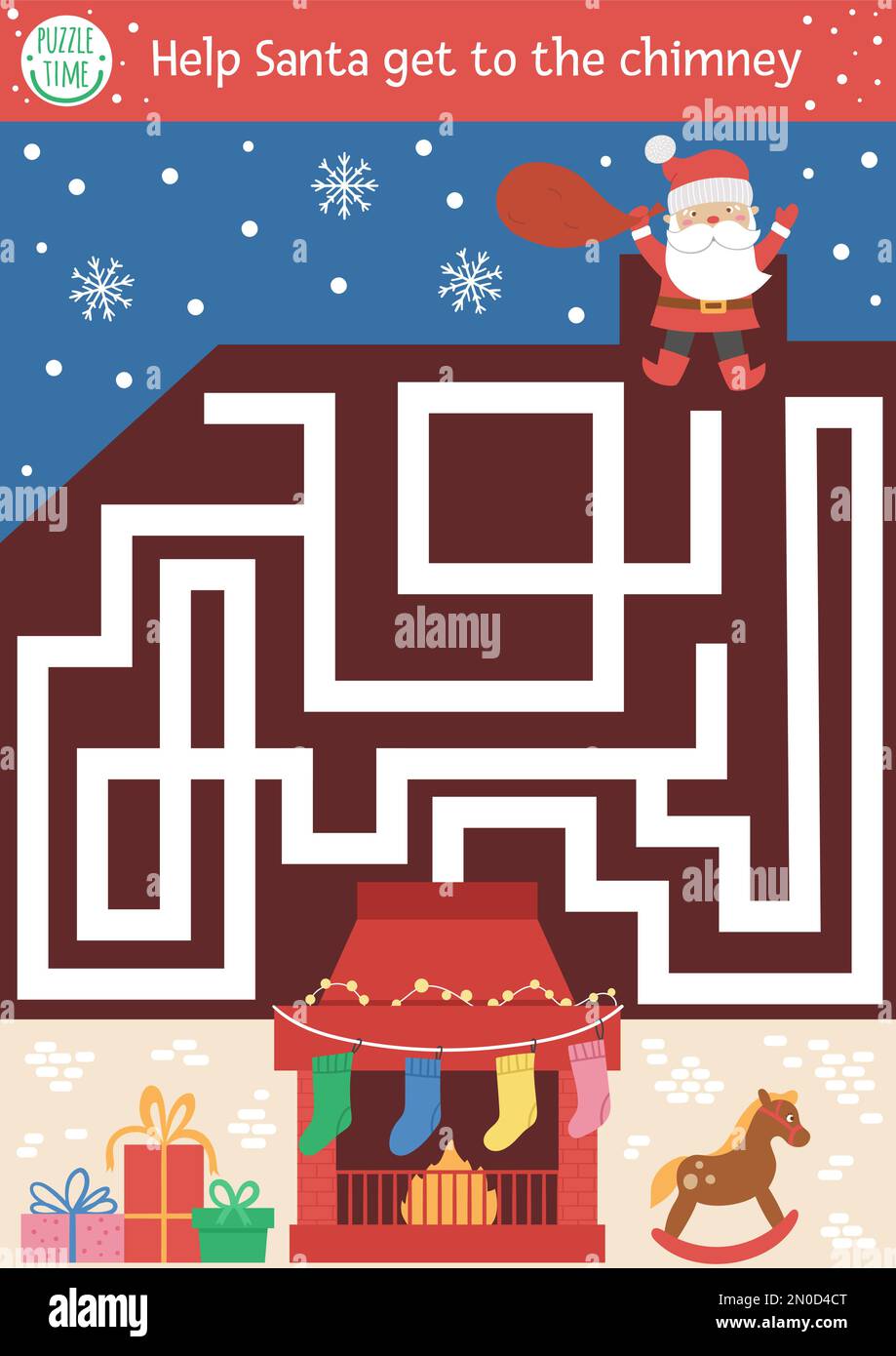 Christmas maze for children. Winter new year preschool printable ...