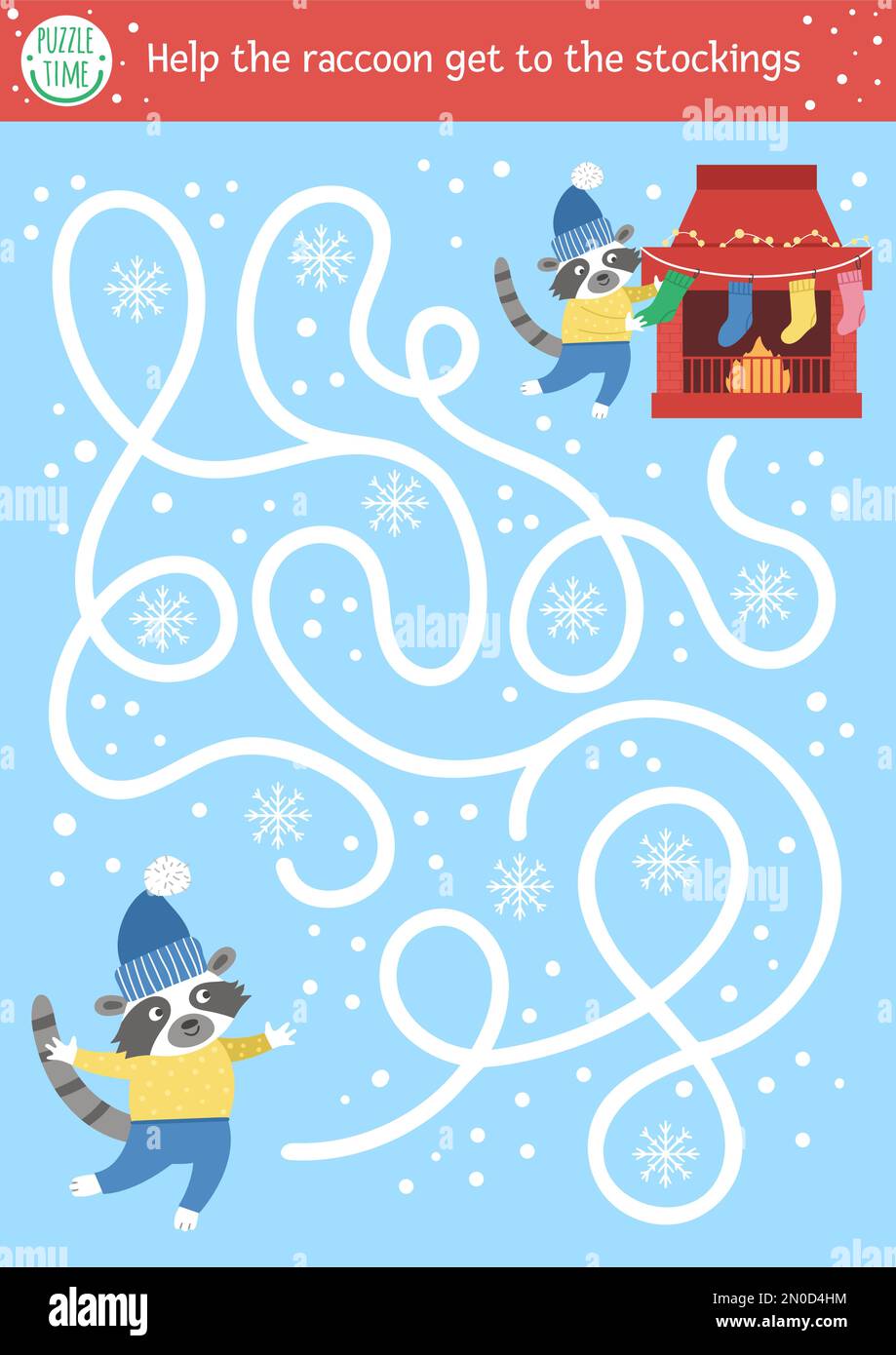 Christmas maze for children. Winter new year preschool printable ...