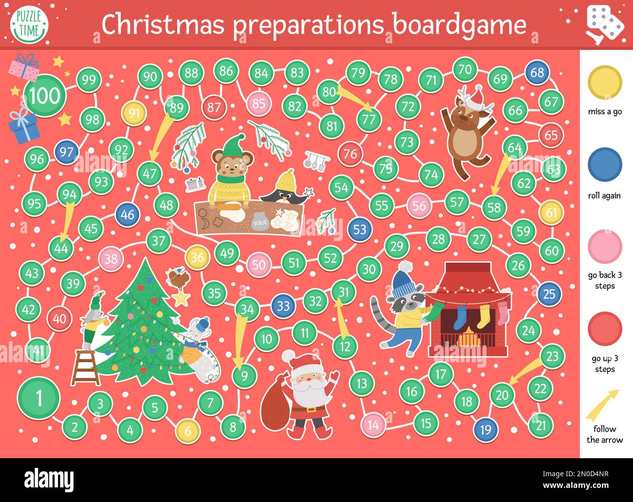 Christmas board game for children with cute animals and Santa Claus ...