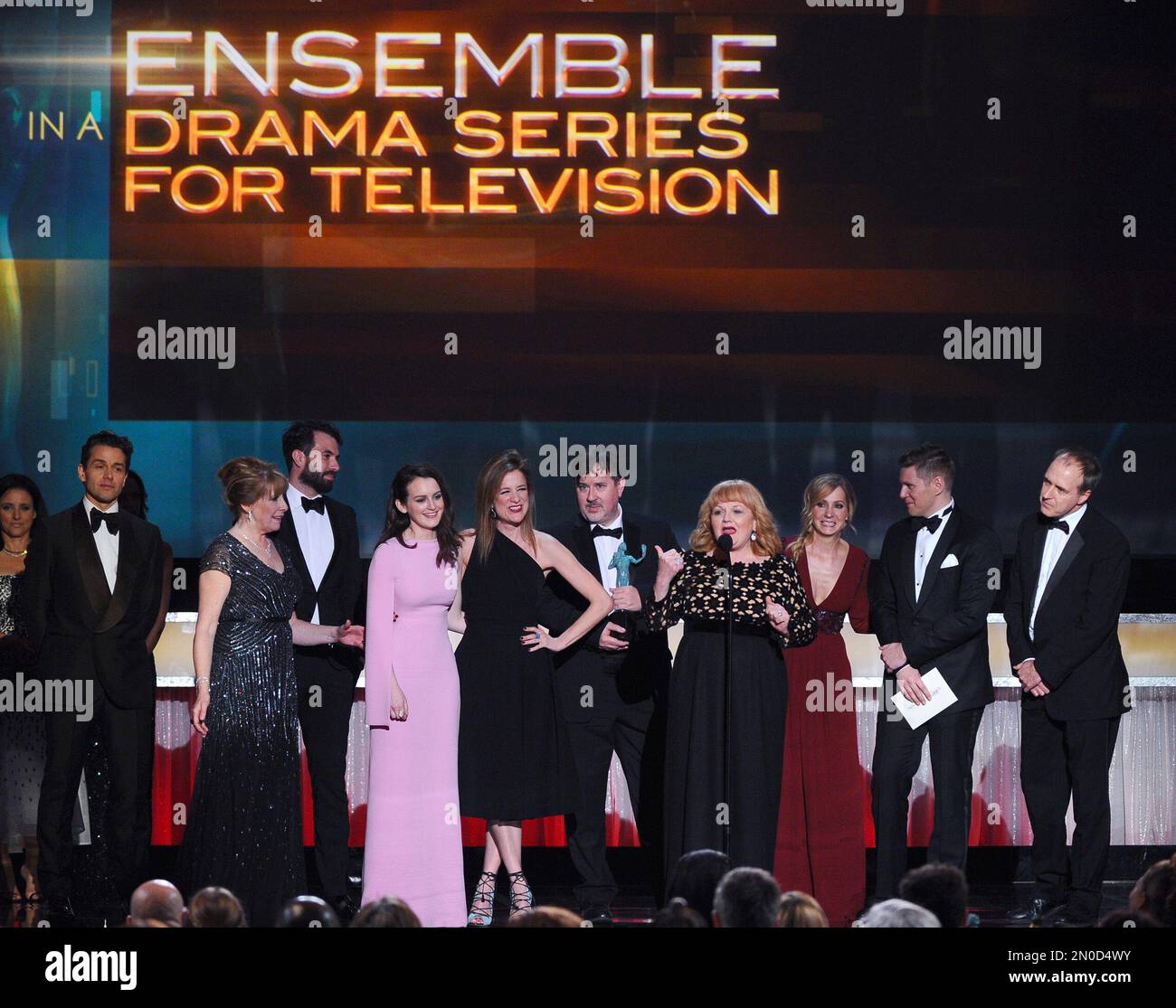 Lesley Nicol, foreground, and the cast and crew of “Downton Abbey ...