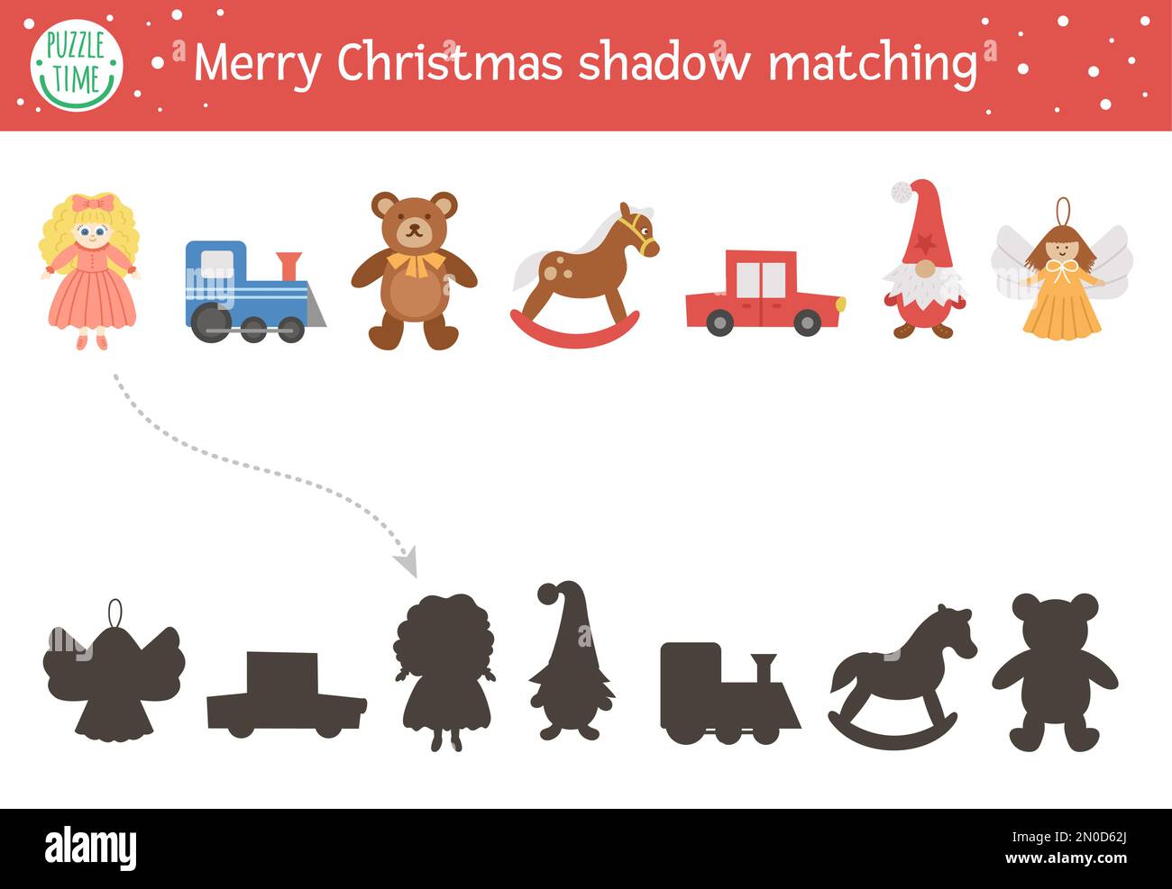 Christmas shadow matching activity for children. Winter puzzle with ...