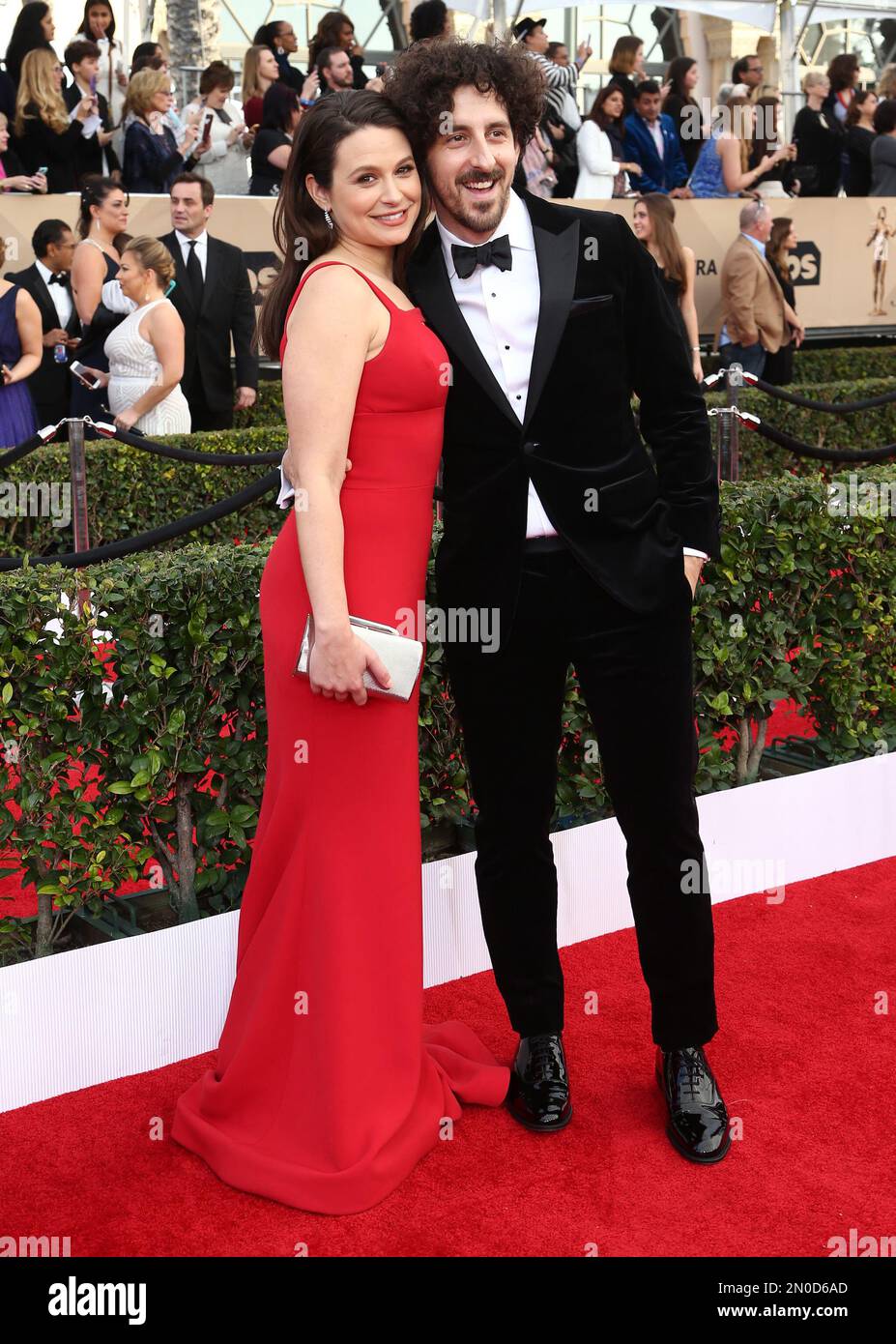 Katie Lowes, left, and Adam Shapiro arrive at the 22nd annual Screen Actors Guild Awards at the ...