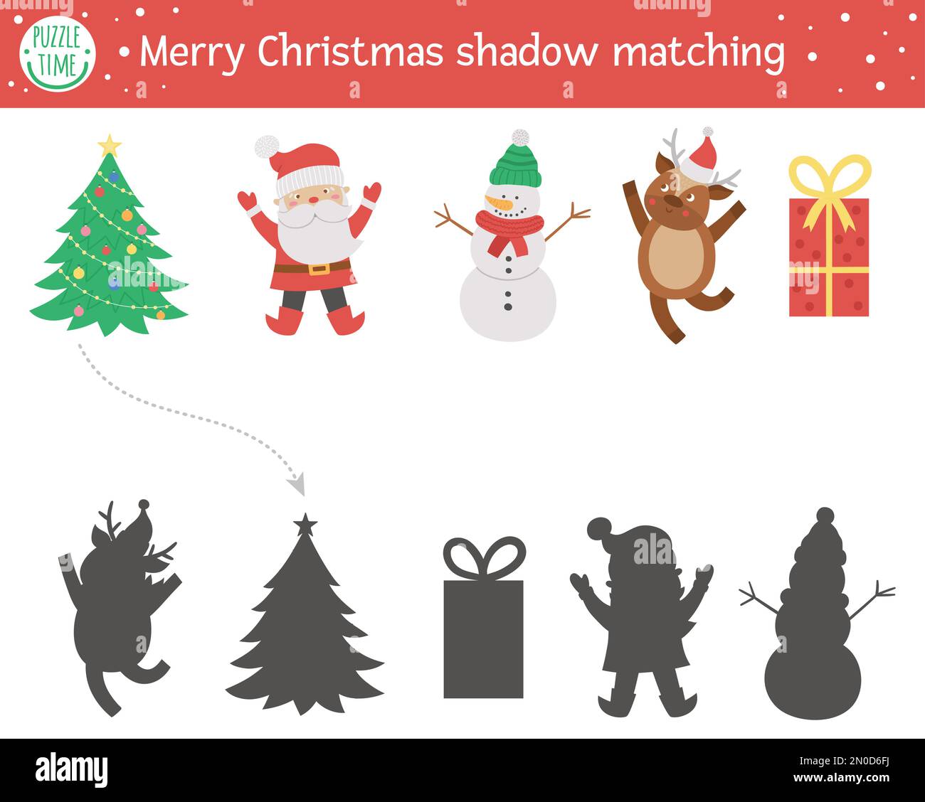 Christmas shadow matching activity for children. Winter puzzle with ...