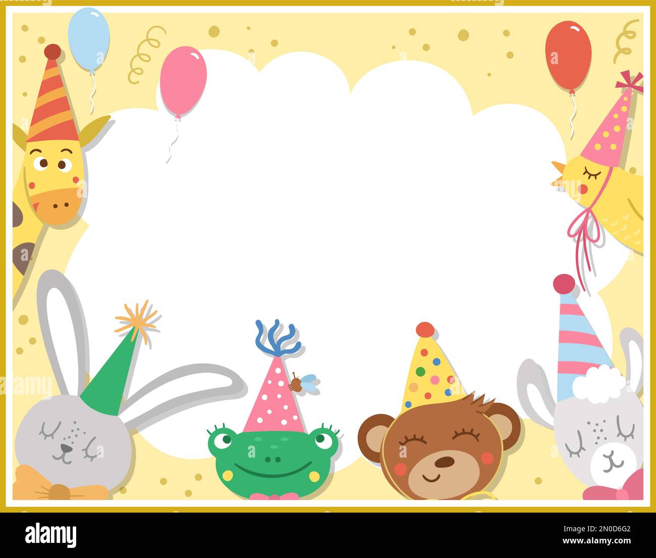 Birthday party greeting card template with cute animals. Anniversary ...