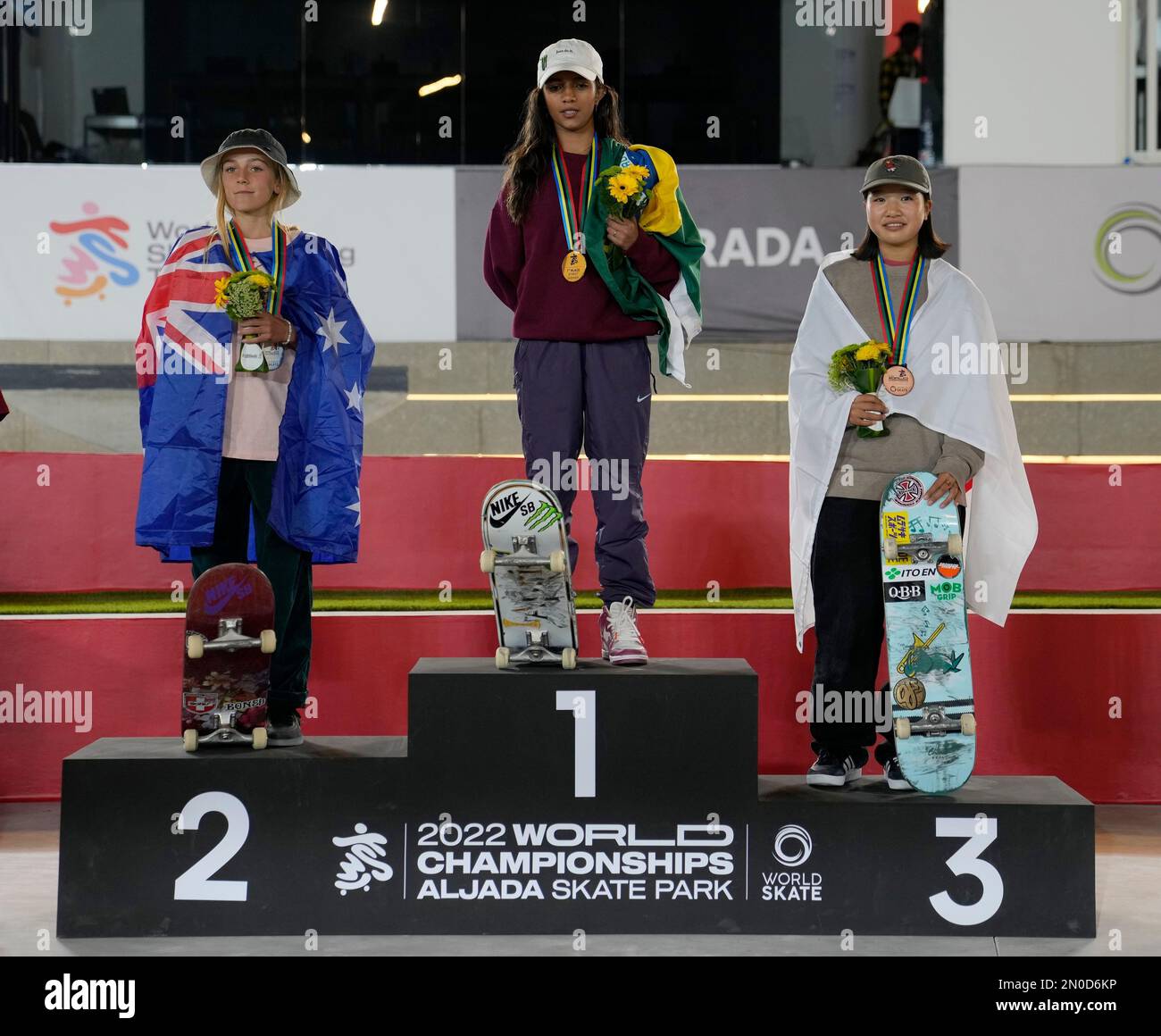 From left to right, Second placed Chloe Covell of Australia, winner ...