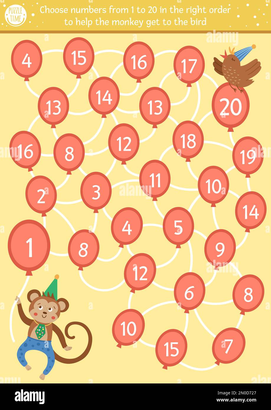 Birthday counting maze for children. Holiday preschool printable ...