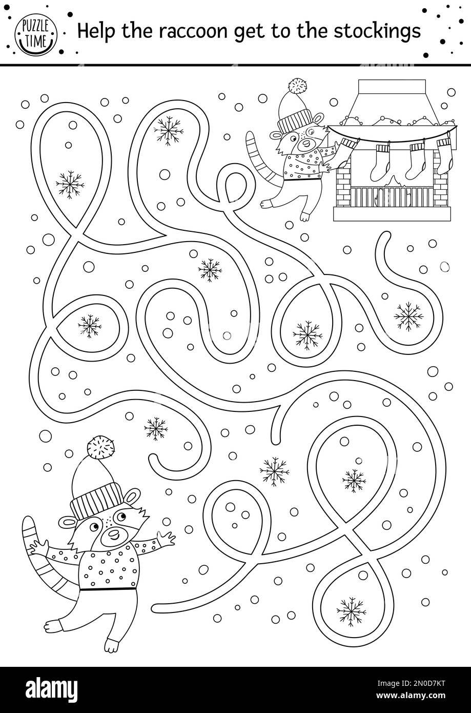 Christmas black and white maze for children. Winter new year preschool ...