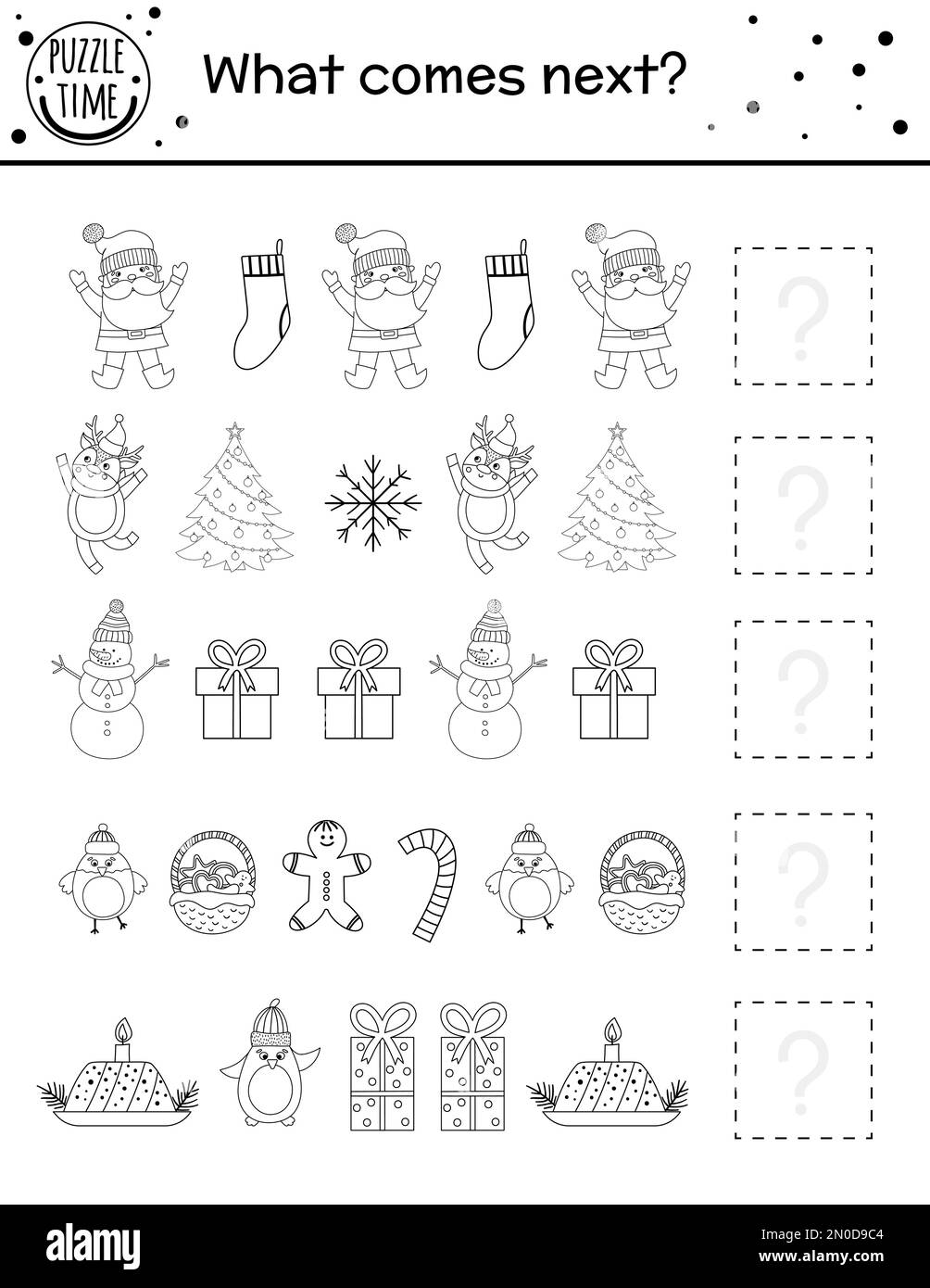 What comes next. Christmas black and white matching activity for ...