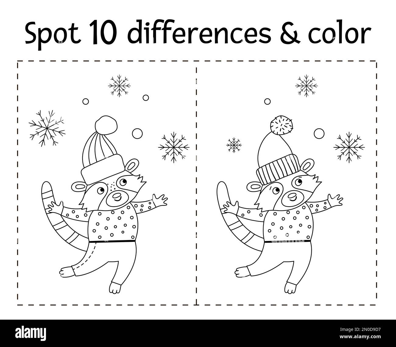 Christmas find differences game and color for children. Winter ...
