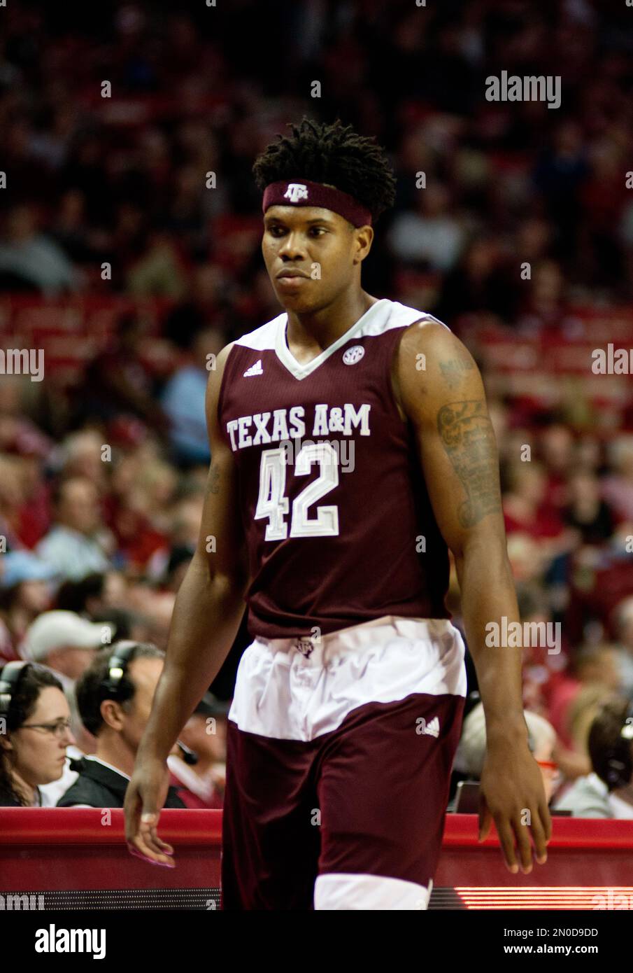 Texas A&M's Tavario Miller (42) walks off the court in the first half ...