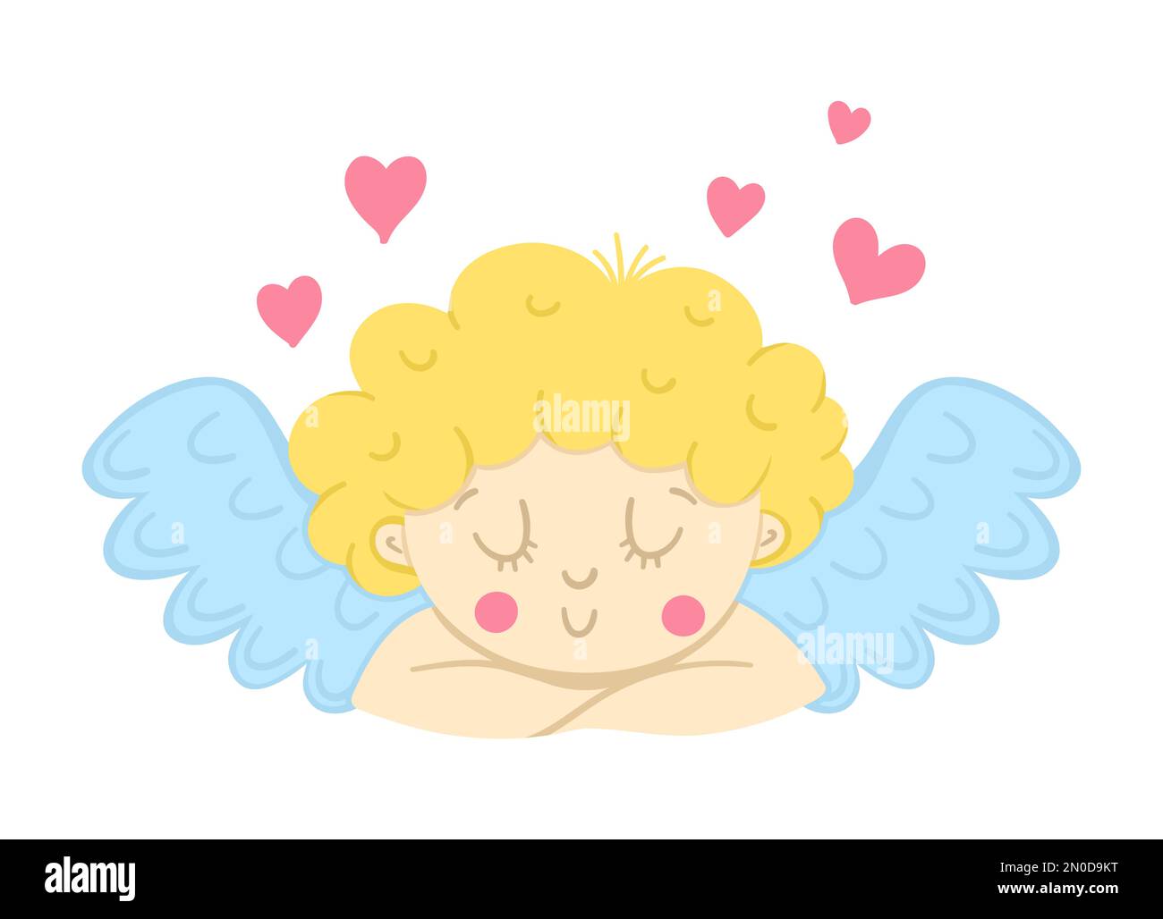 Vector dreaming cupid with folded arms. Funny Valentine’s day character ...