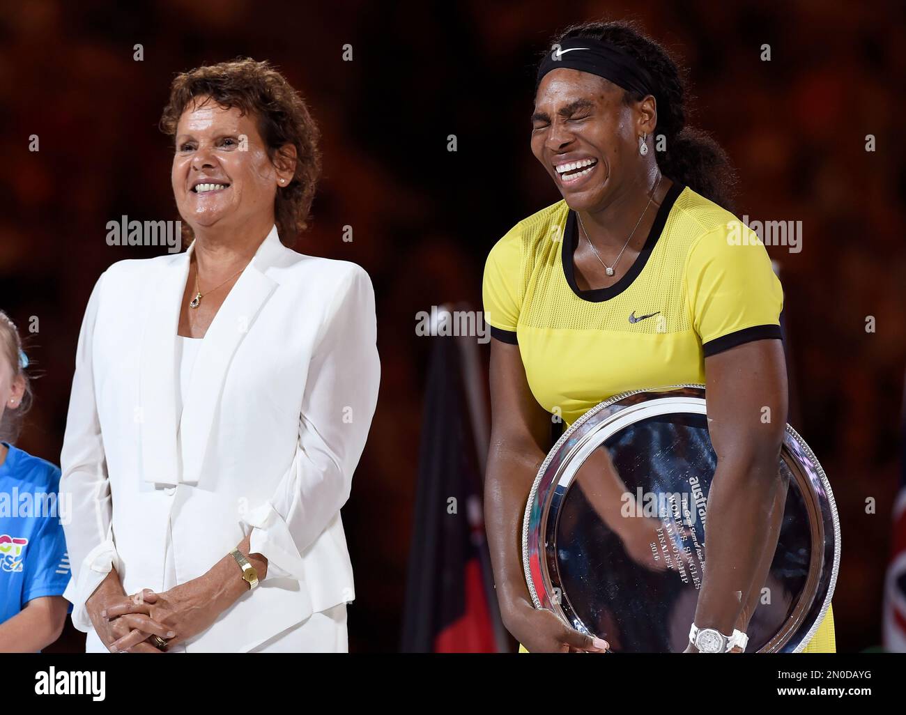 Evonne Goolagong Cawley, left, and Serena Williams of the United States ...