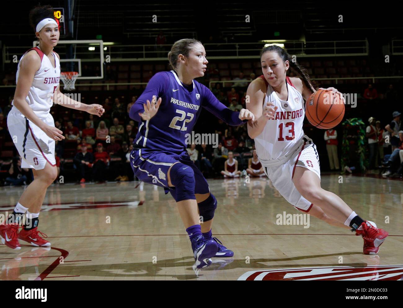 Stanford guard Marta Sniezek (13) is guarded by Washington guard Alexus ...