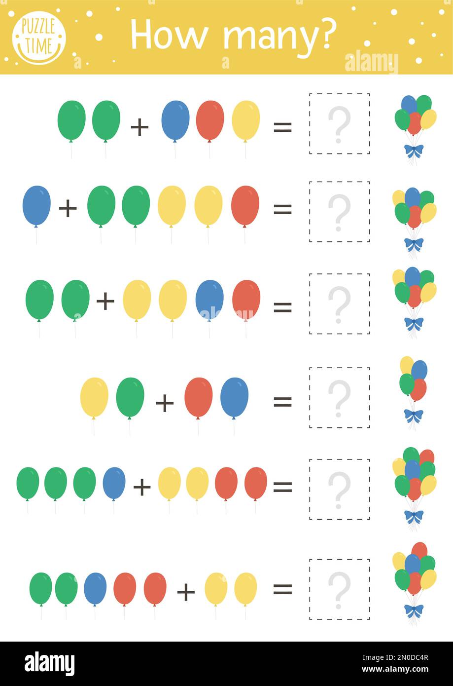 Birthday counting game with colorful balloons. Holiday activity for ...