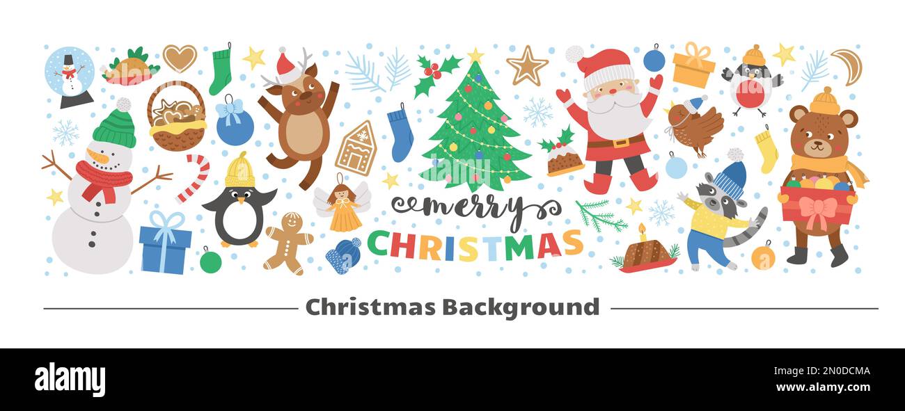 Vector horizontal layout frame with Christmas elements. Traditional New ...
