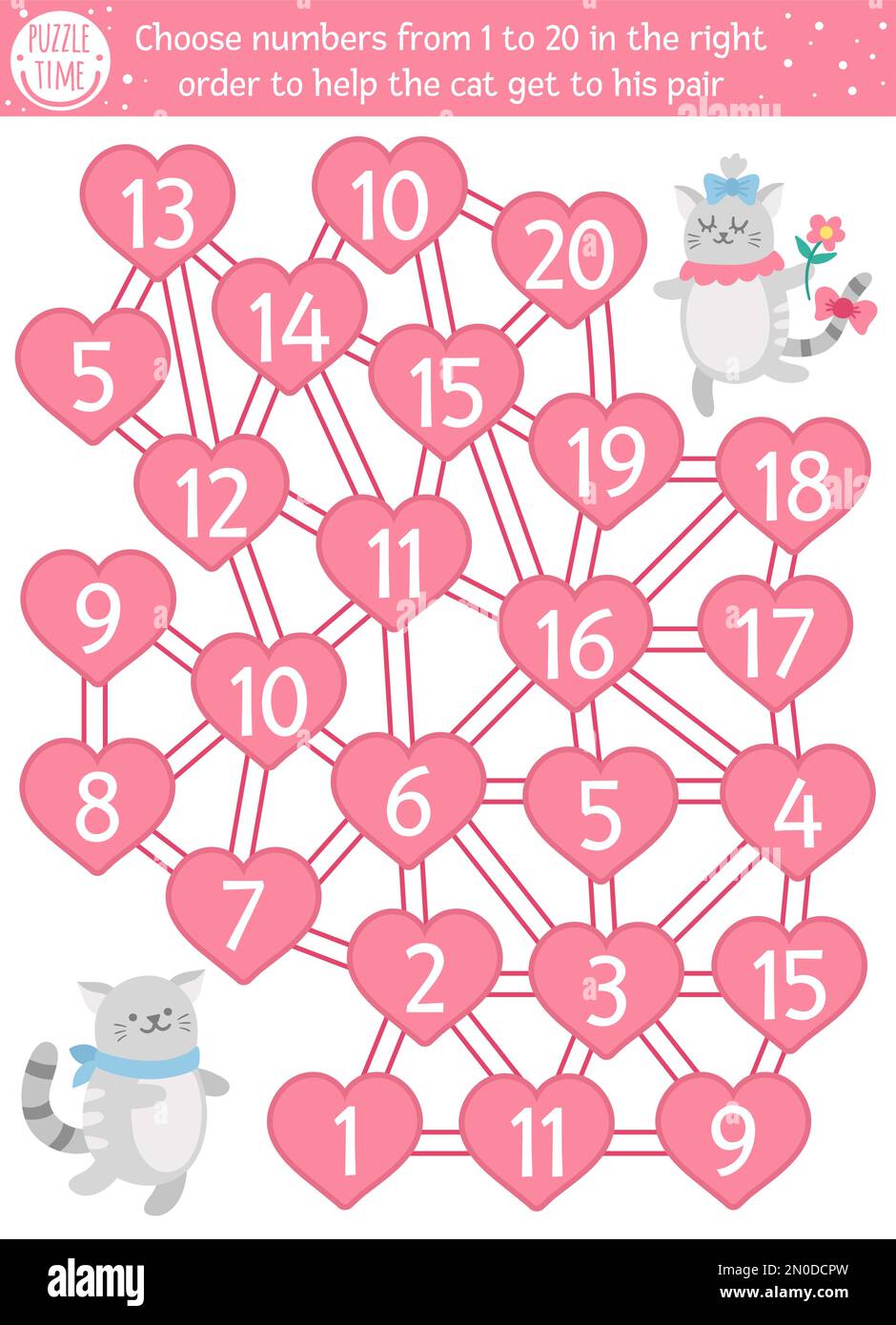 Saint Valentine day counting maze for children. Holiday preschool ...