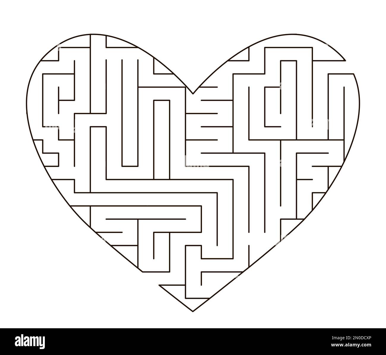 Vector heart shaped maze template. Blank black and white labyrinth ...