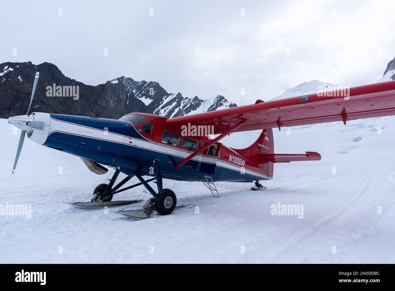 The Talkeetna Air Taxi on a snowy mountain in Denali park, Alaska ...