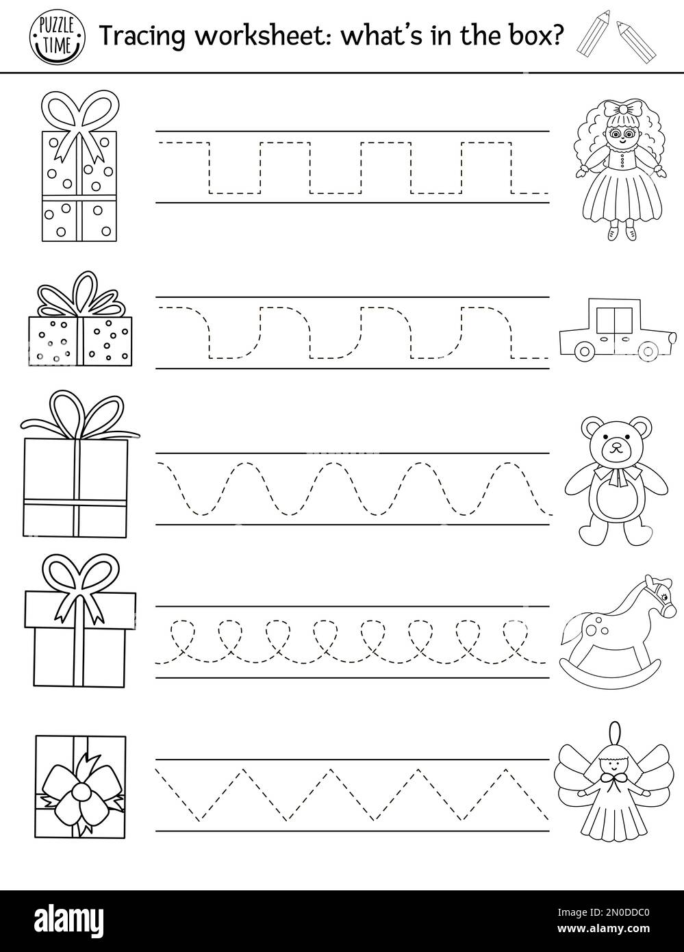 Vector Christmas handwriting practice worksheet. Winter printable black ...