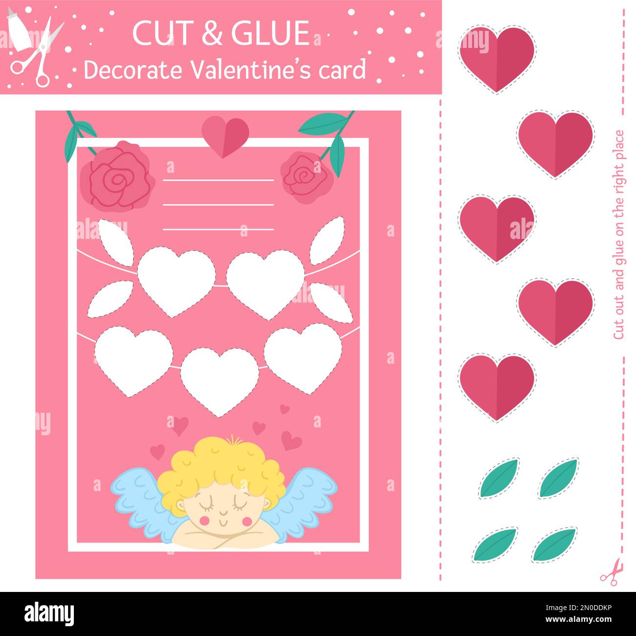 Vector Saint Valentine day cut and glue activity. Holiday educational ...