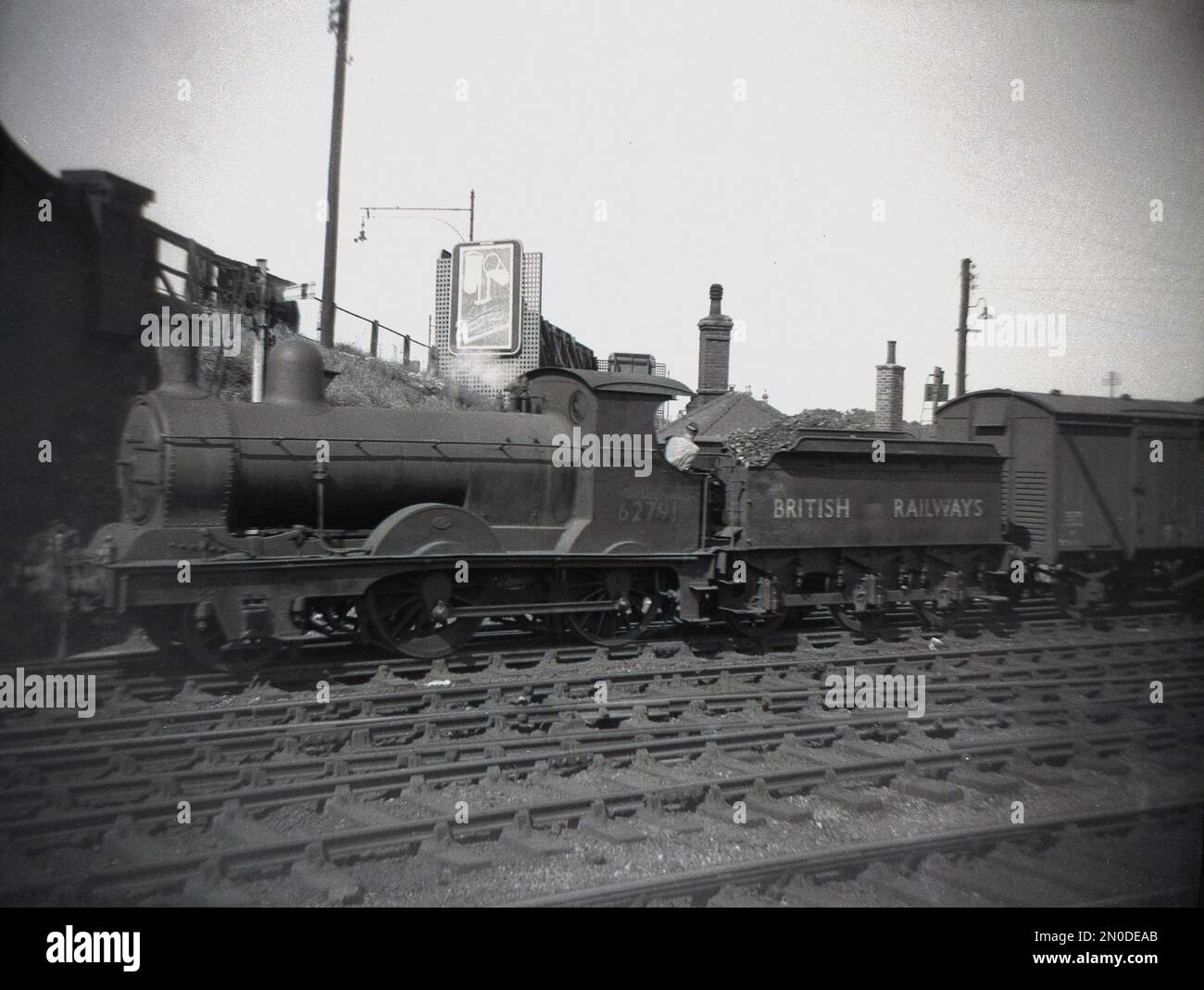 1950s, historical, steam locomotive 62791, on track, British Railways ...