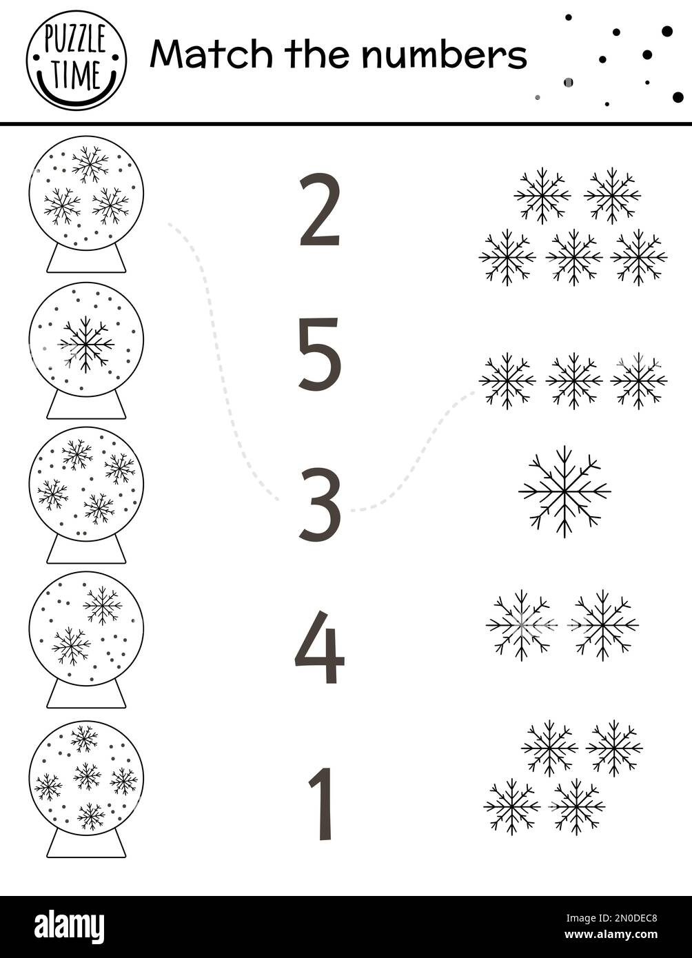 Christmas black and white matching game with snow globes and snowflakes ...