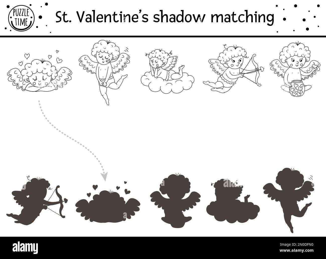 Saint valentine day black and white shadow matching activity for ...