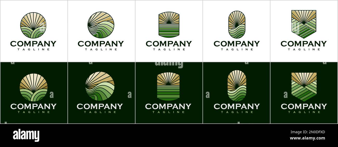 Line farm logo design collection. Line eco green logo template vector ...