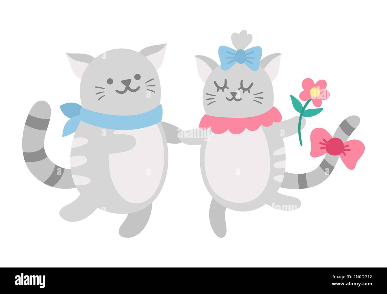 Vector cute cats pair. Loving animal couple illustration. Love ...