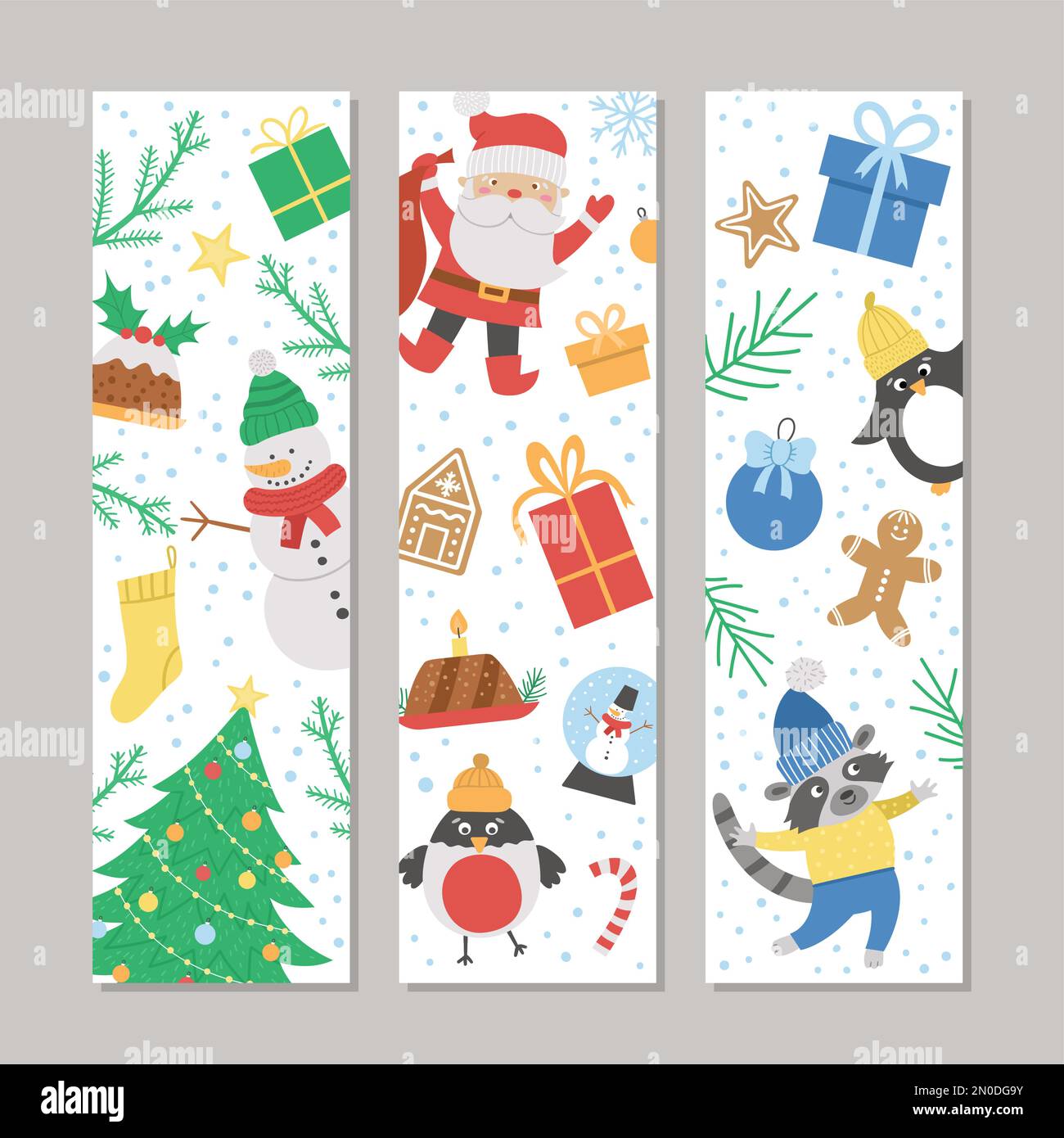 Vector Christmas bookmarks set with Santa Claus, fir tree, snowman ...