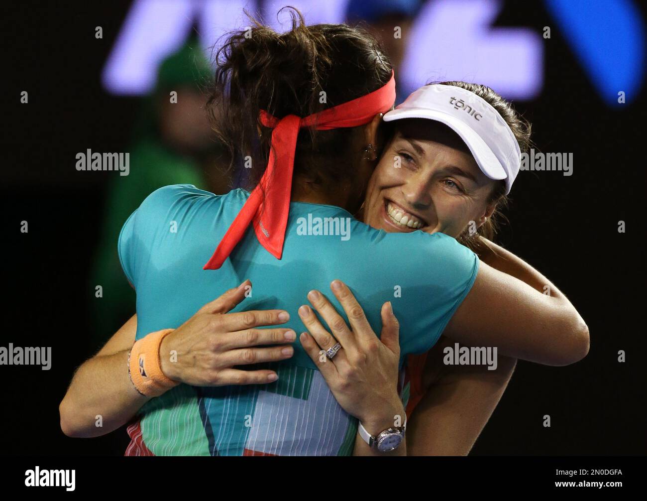 Martina Hingis, right, of Switzerland and Sania Mirza of India ...