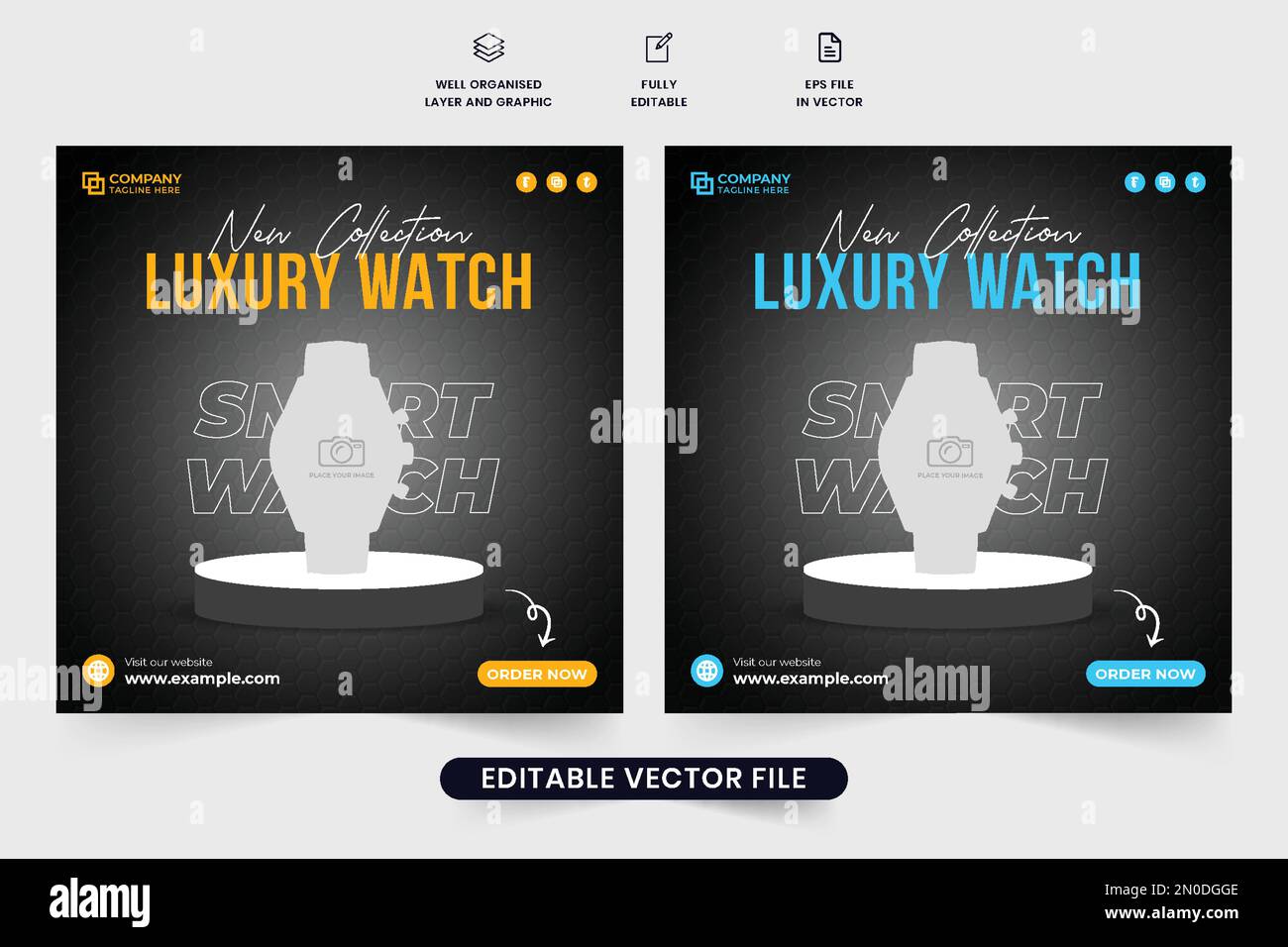 Luxury watch sale social media post vector with yellow and blue colors ...