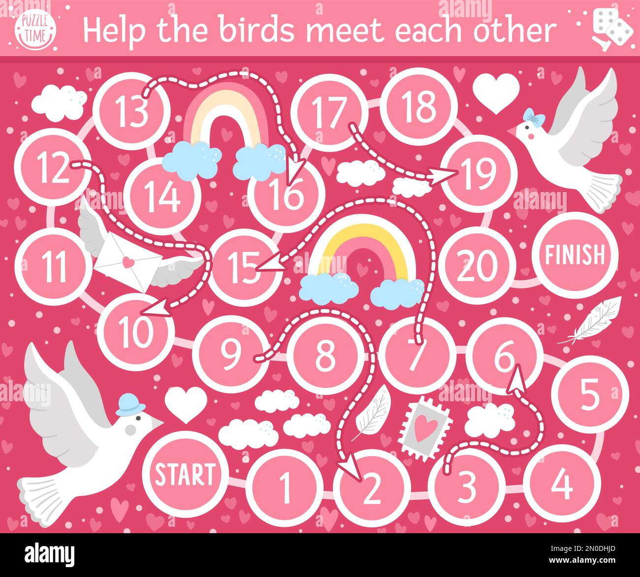 Saint Valentine day board game for children with cute doves ...