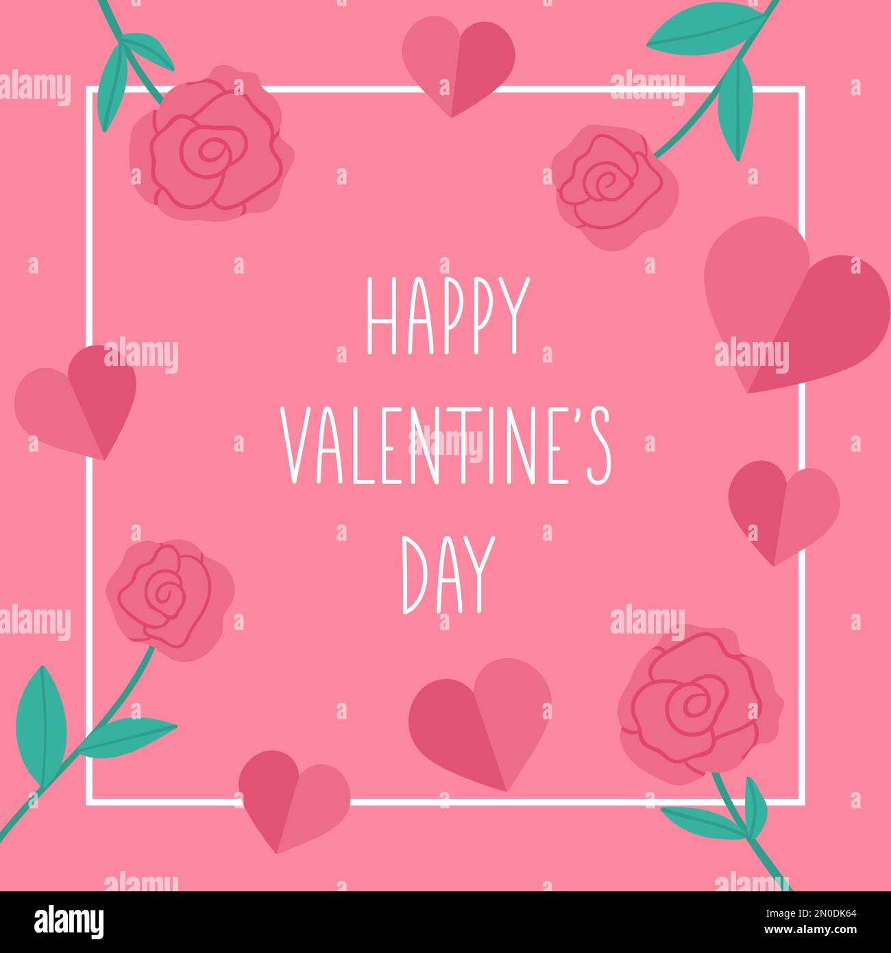 Valentine’s day square greeting card template with cute roses and ...