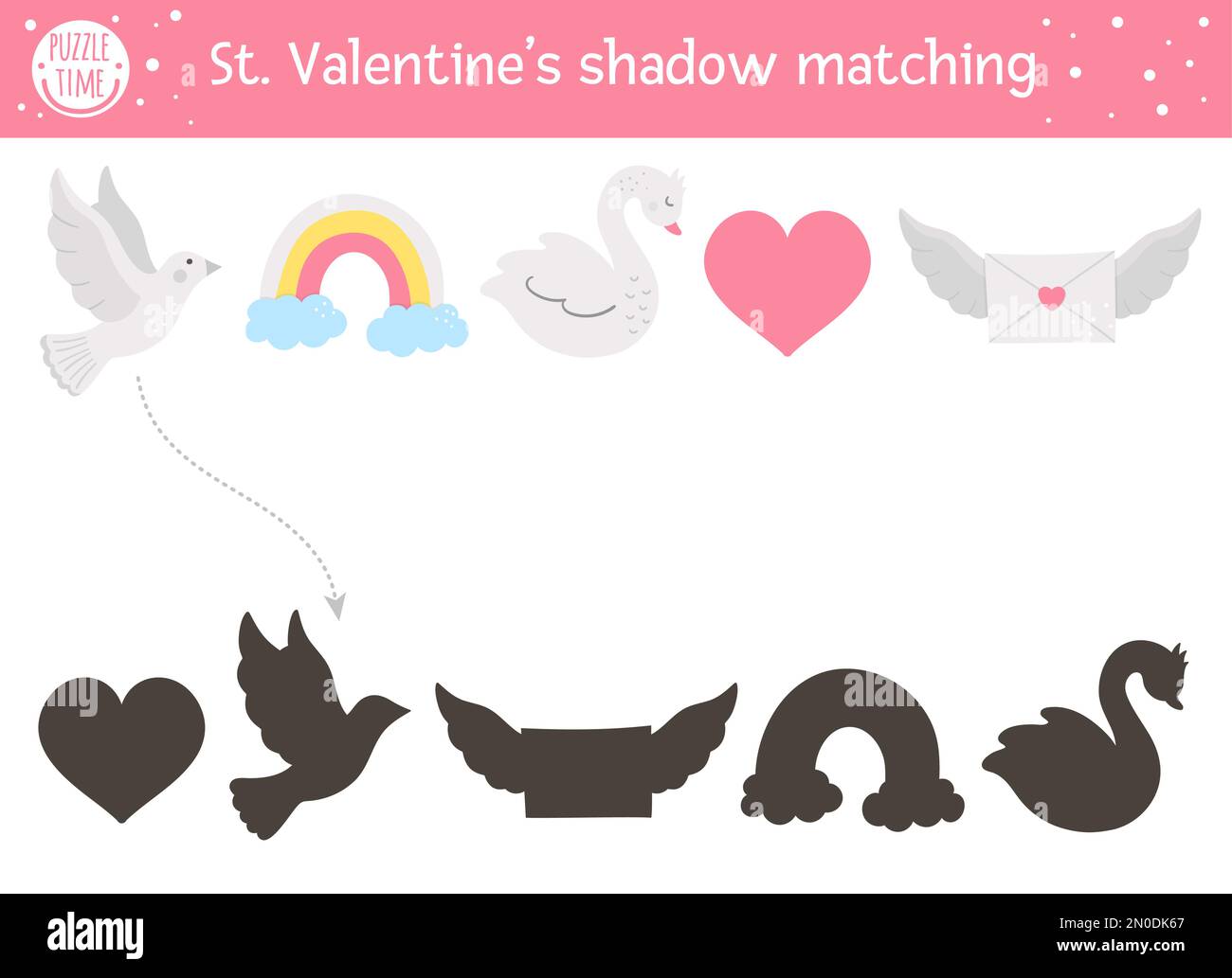 Saint valentine day shadow matching activity for children. Fun puzzle ...
