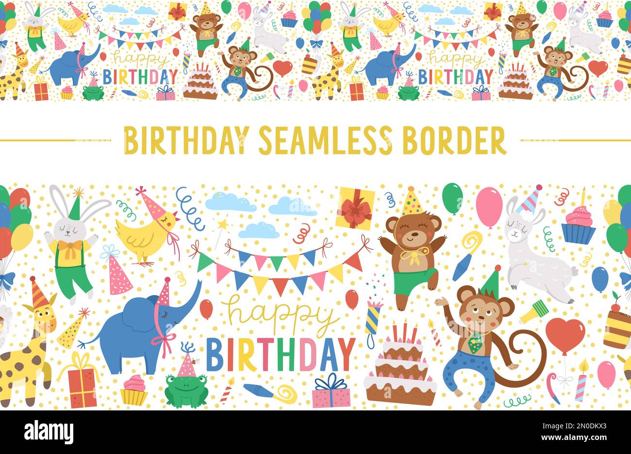Vector horizontal seamless pattern brush with happy Birthday elements. Traditional anniversary ...