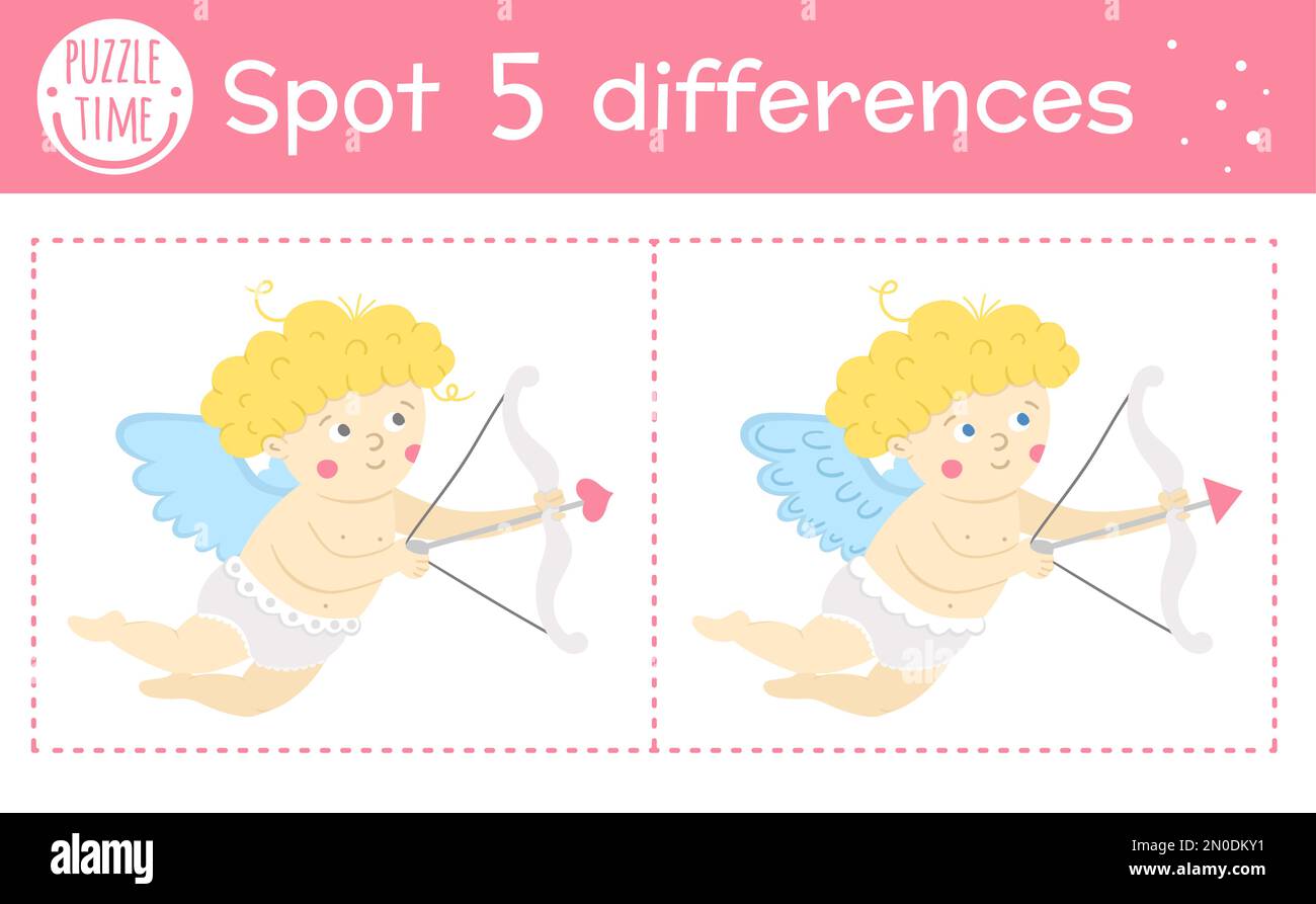 Saint Valentine day find differences game for children. Holiday ...
