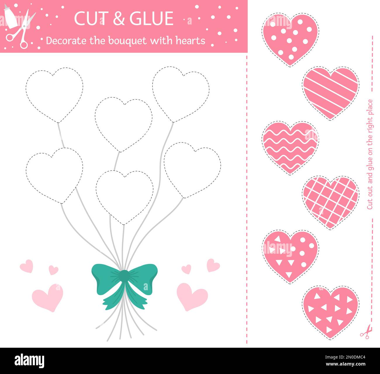 Vector Saint Valentine day cut and glue activity. Holiday educational ...