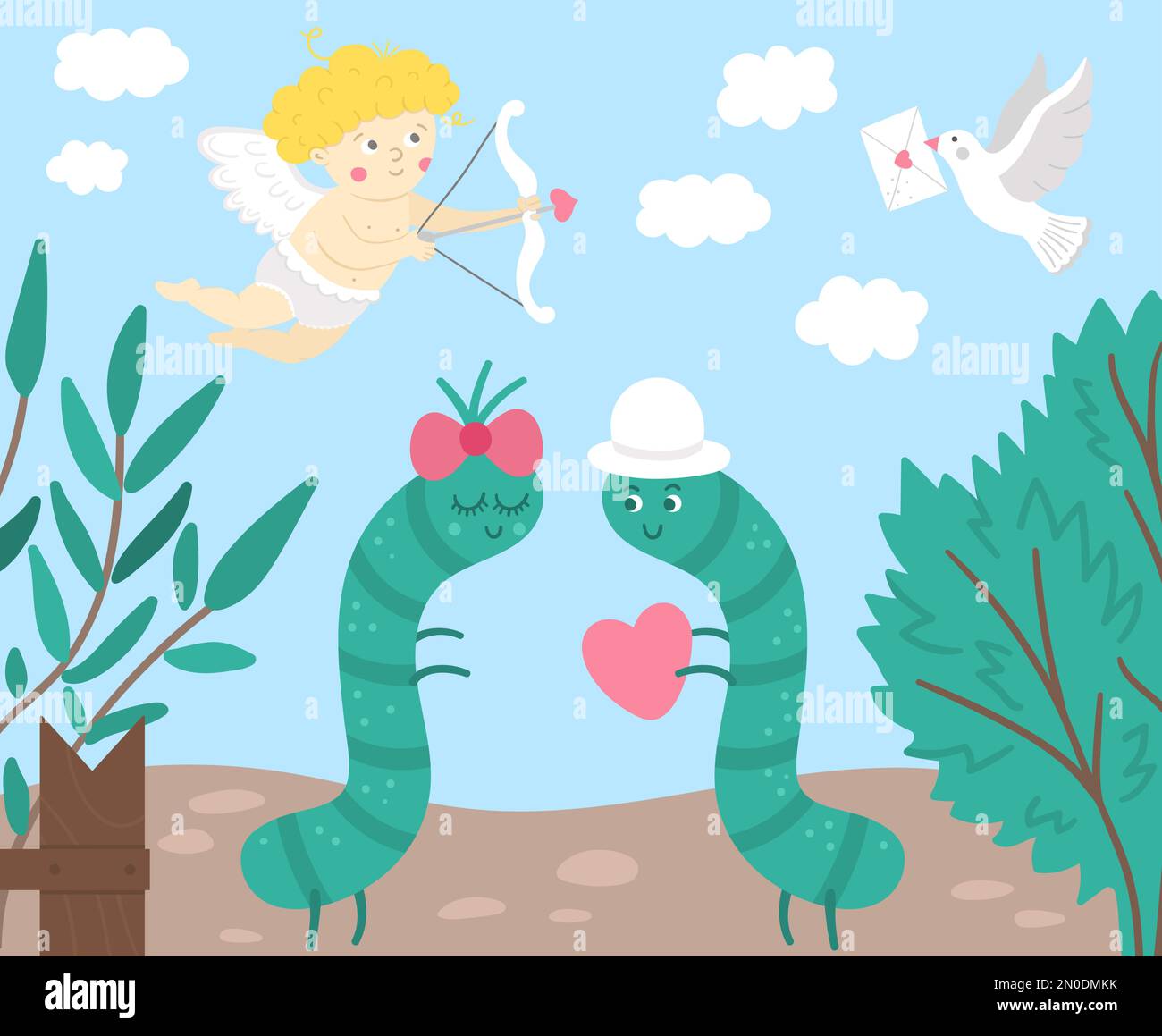 Vector Saint Valentine day background with cute insects. Funny scene ...