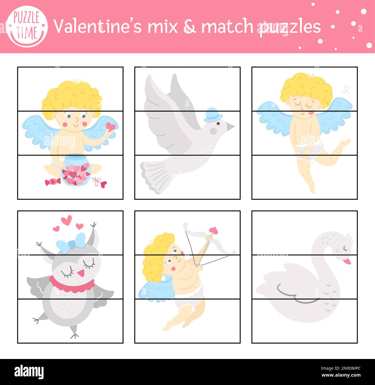 Vector Saint Valentine day mix and match puzzle with traditional ...