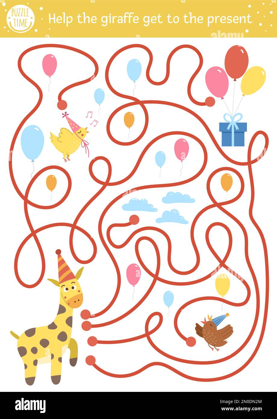 Birthday maze for children. Holiday preschool printable educational ...